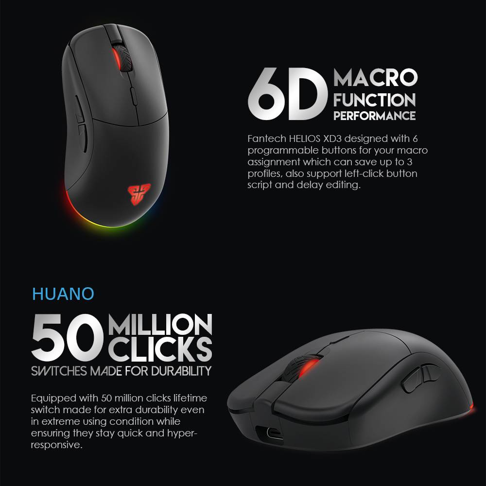 FANTECH XD3 Wireless Gaming mouse PIXART 3335 16000DPI 2.4G RGB Game ...