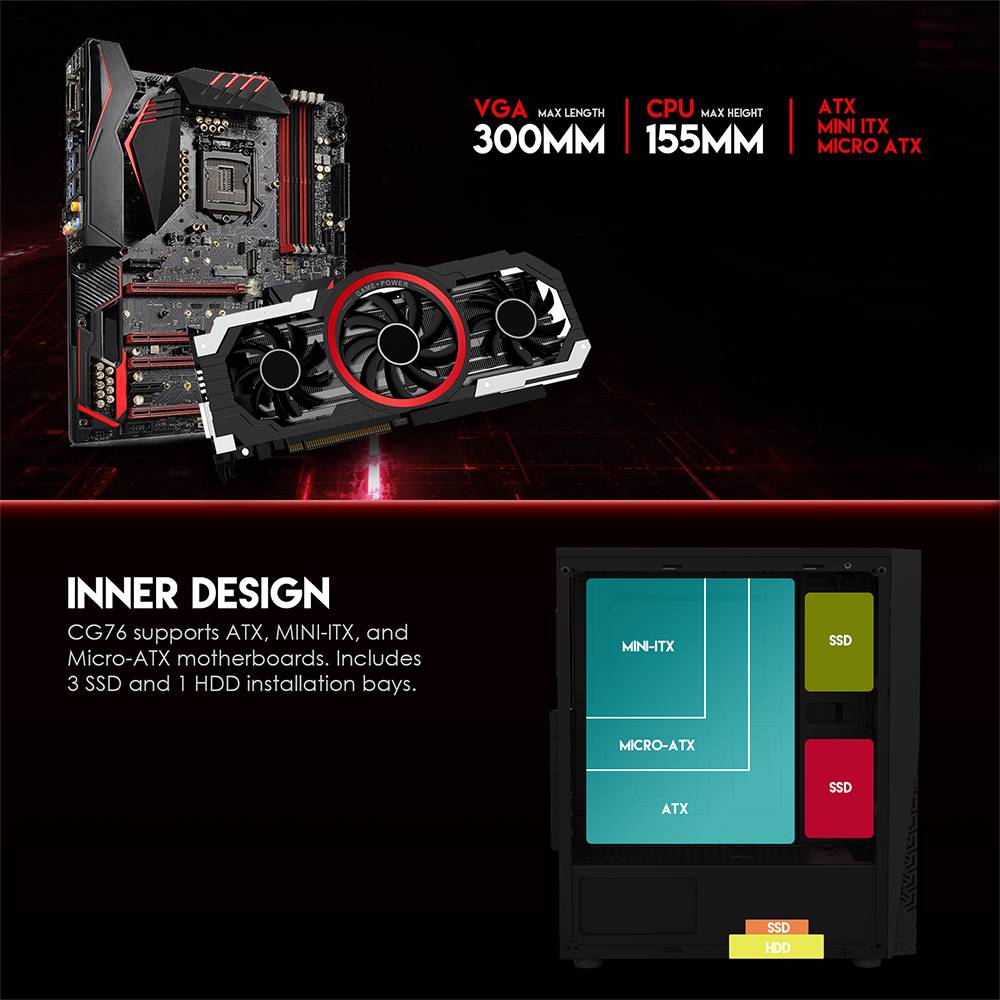 FANTECH CG76 MIDDLE TOWER CASE / PC CASE / PC CASING SARAKU WHITE BLACK