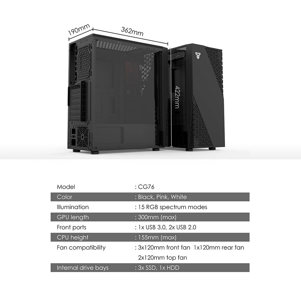 FANTECH CG76 MIDDLE TOWER CASE / PC CASE / PC CASING SARAKU WHITE BLACK