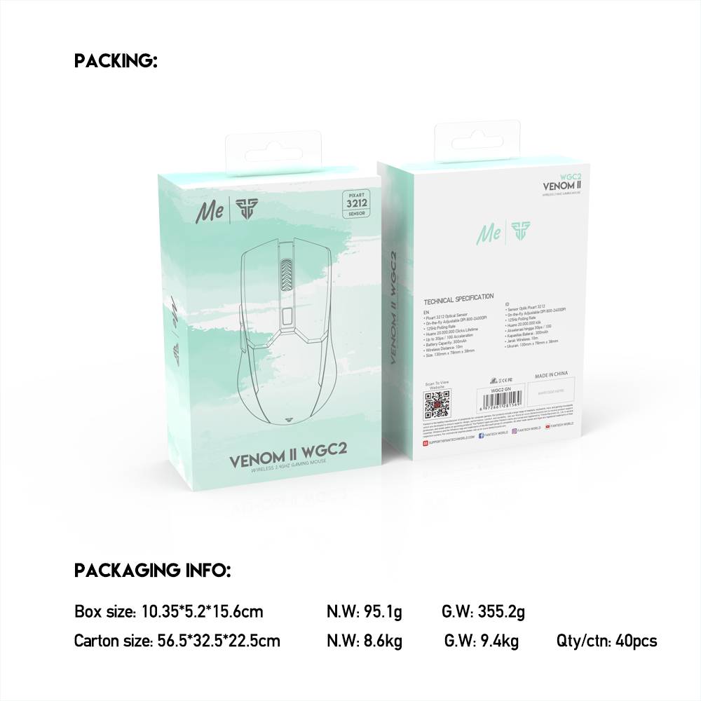 Fantech WGC2 Venom II Rechargeable Wireless Gaming Mouse Mice With ...