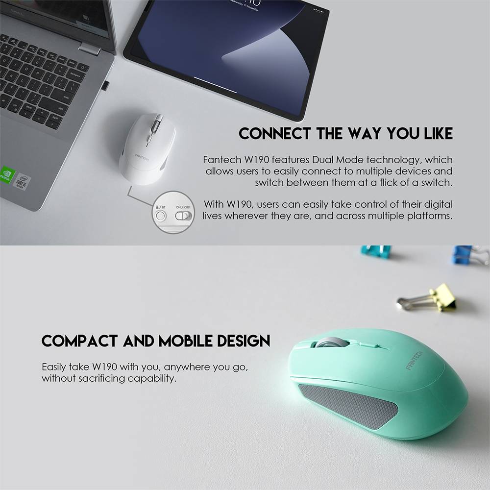 FANTECH W190 DUAL MODE 2.4Ghz and Bluetooth Wireless Mouse Up to 200 ...