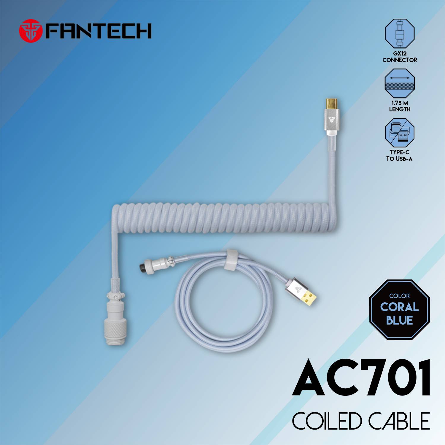 Fantech Coiled Cable Type C Aviator AC701 Mechanical Keyboard Cable