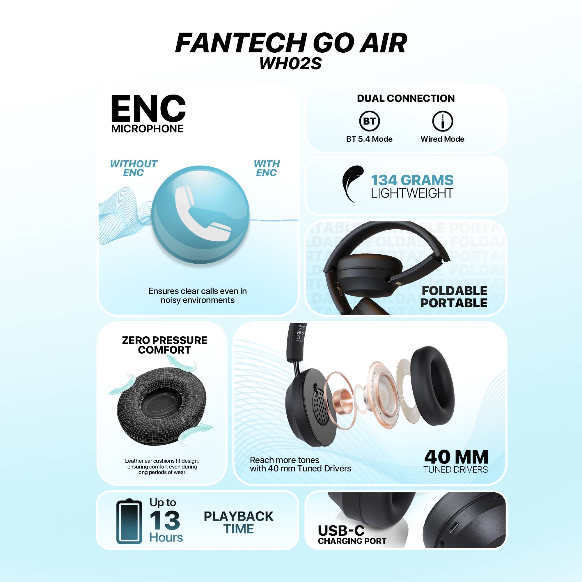 Fantech Go Air WH02S Wireless Headset with ENC Microphone