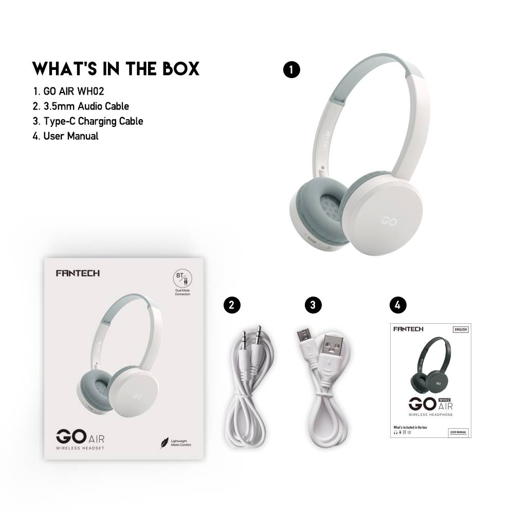 Fantech WH02 GO Air Bluetooth 5.0 Wireless Headphone Dual Connection