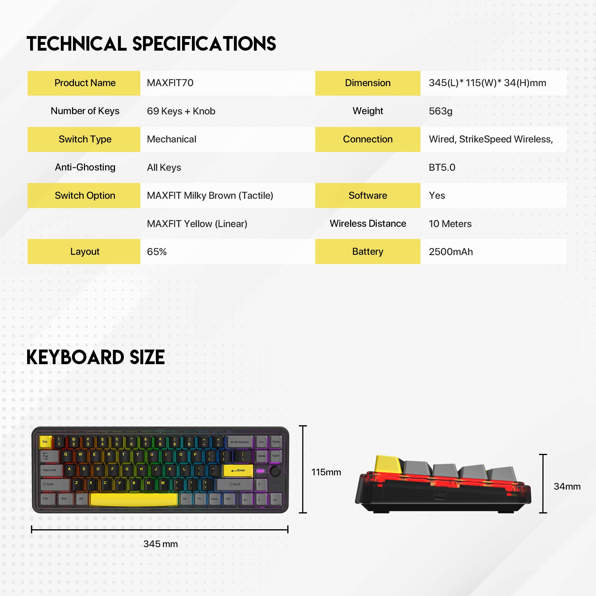 Fantech MAXFIT70 MK911 Wireless 65% Mechanical Gaming Keyboard