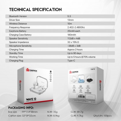 Fantech TWS Earbud Wave 12 TW12