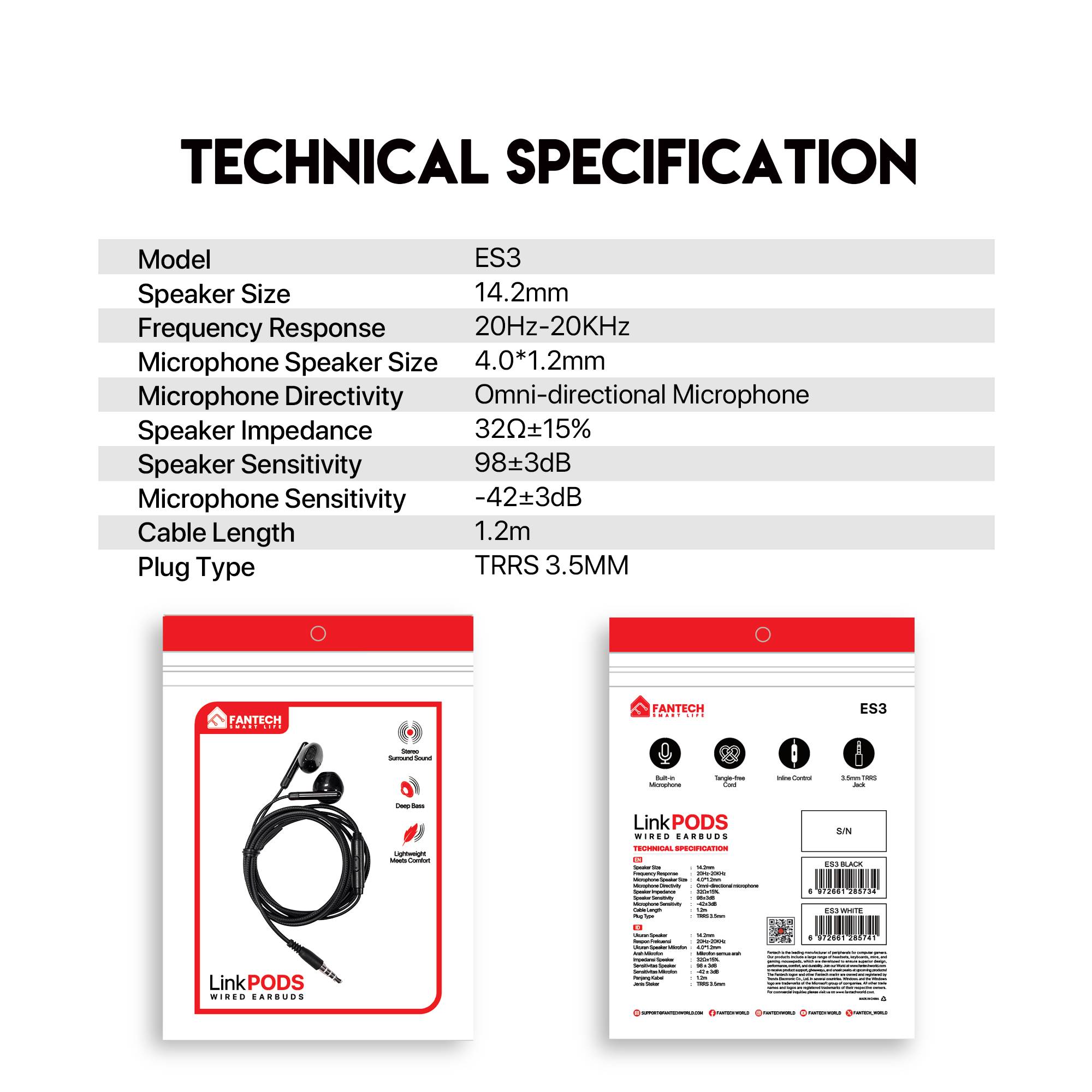 Fantech Linkpods ES3 Wired Earbuds