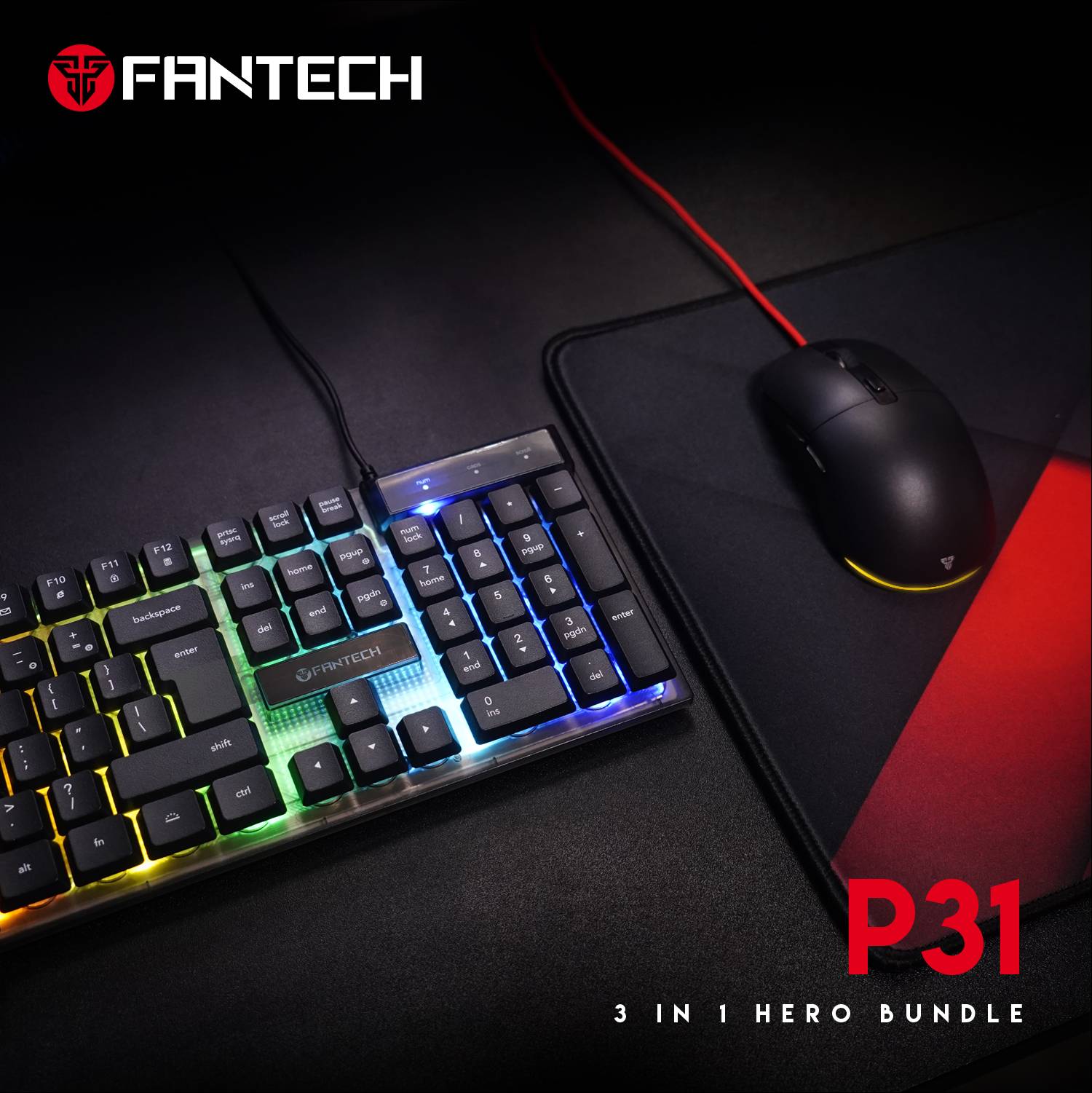 FANTECH P31 HERO BUNDLE GAMING SET WIRED KEYBOARD , MOUSE, MOUSEPAD FOR ...