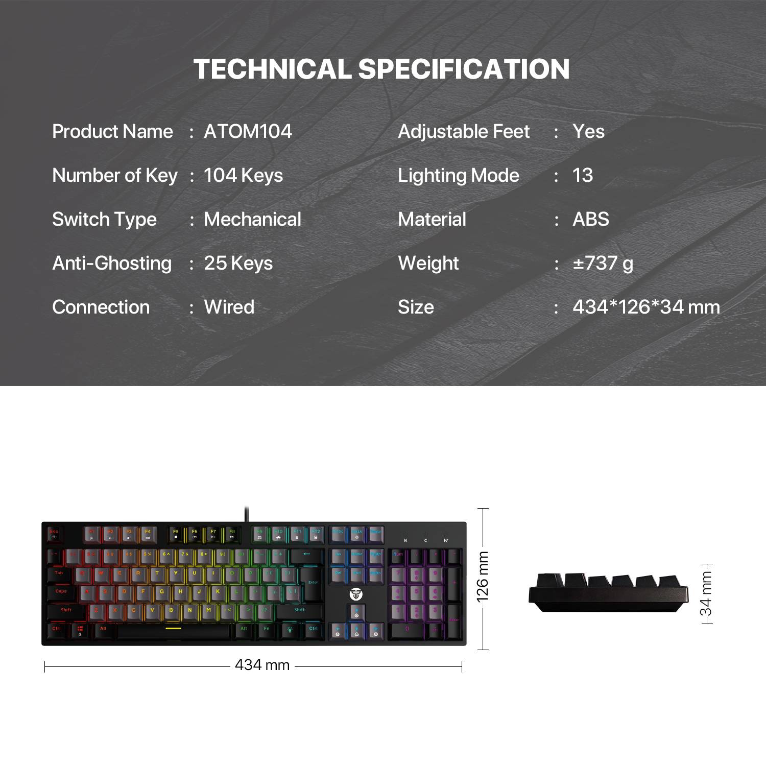 Fantech ATOM TKL MK886v2 104Keycaps , Full Size Form Factor Macro RGB ...
