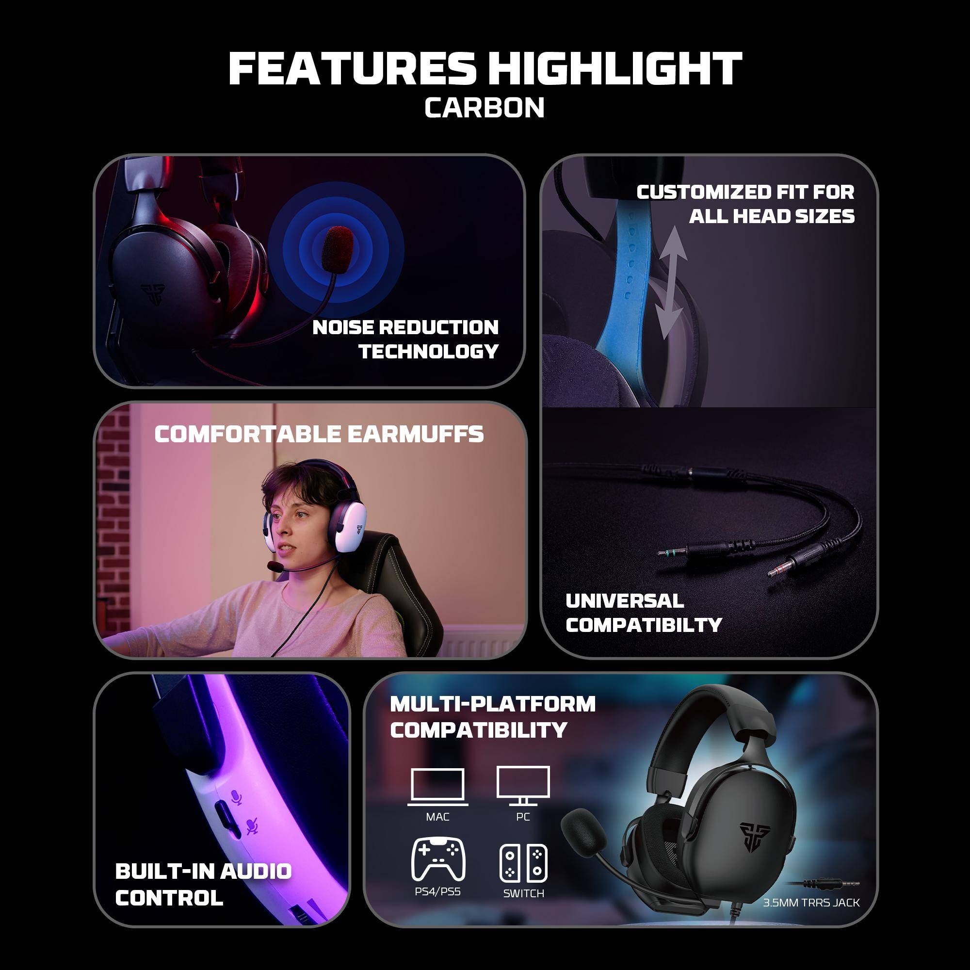 FANTECH MH92 Headset Gaming 50mm Driver Sesuai untuk PC/PS4
