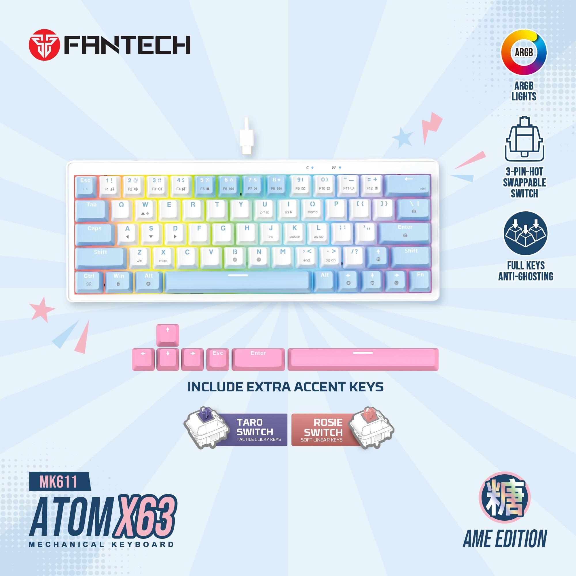 Fantech Atom X63 AME EDITION MK611 Keyboard Mekanikal – Papan Kekunci ...