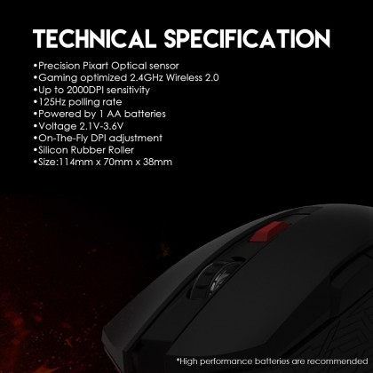 Fantech WG10 Raigor II 2000 DPI Wireless 2.4GHz Pro Gaming Mouse
