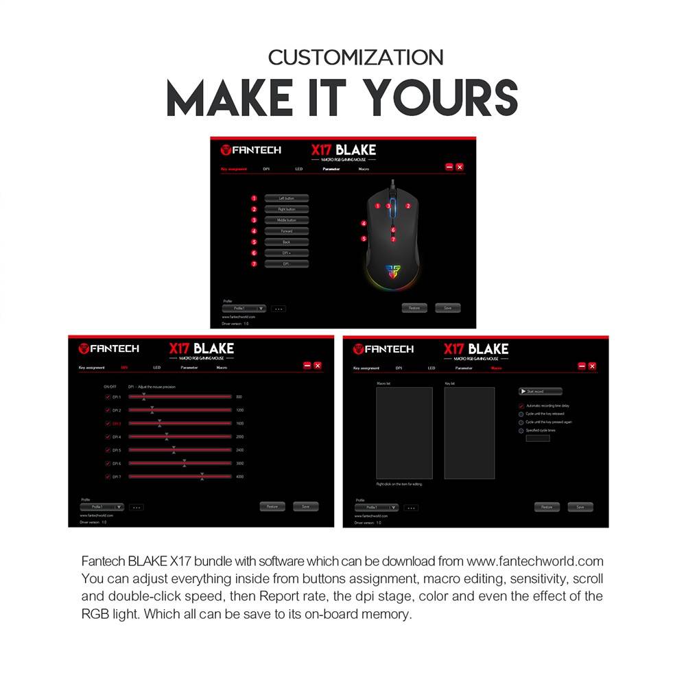 FANTECH X17 Blake Wired Macro RGB Gaming Mouse / WGC5 Blake Wireless ...