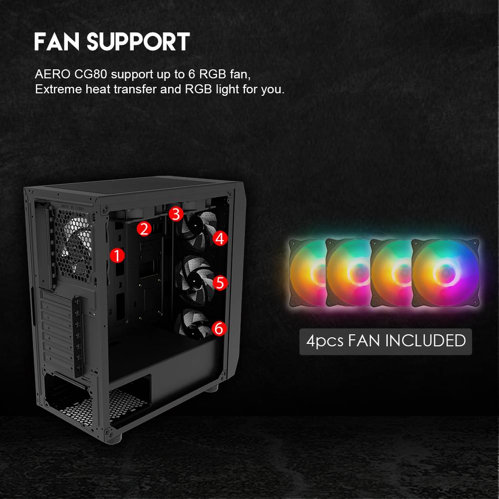 FANTECH HEXA CG80 MIDDLE TOWER CASE GAMING CASE 4 PCS RAINBOW FANS INCLUDED