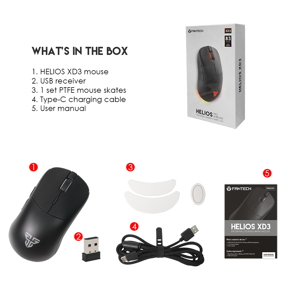 FANTECH XD3 Wireless Gaming mouse PIXART 3335 16000DPI 2.4G RGB Game ...