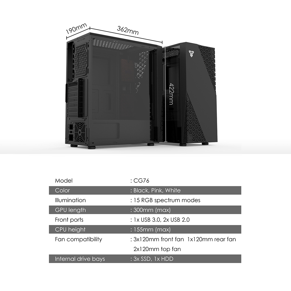 FANTECH CG76 MIDDLE TOWER CASE / PC CASE / PC CASING SARAKU WHITE BLACK