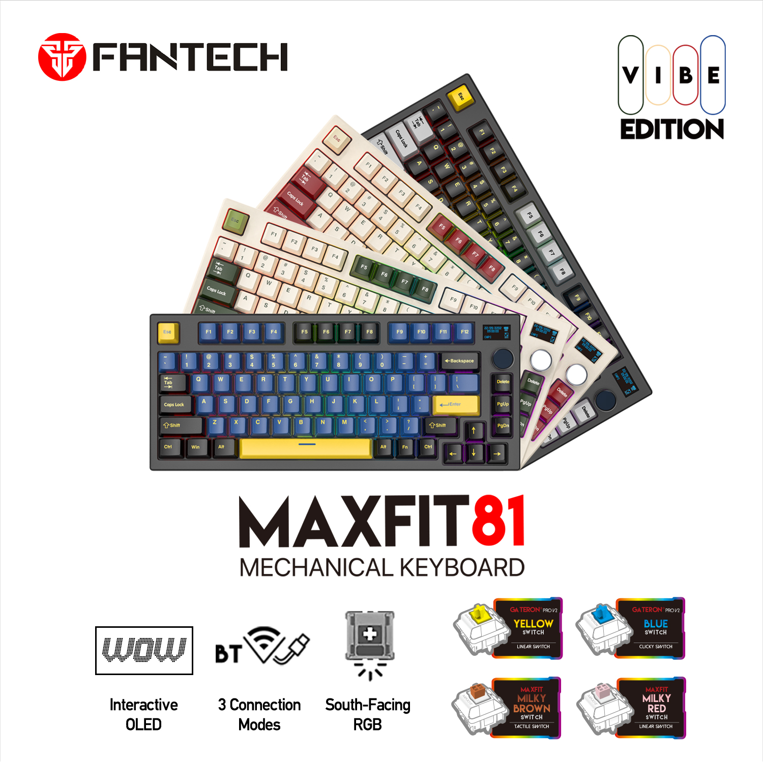 Fantech MAXFIT81 MK910 Wireless Bluetooth 75% Mechanical Keyboard ...