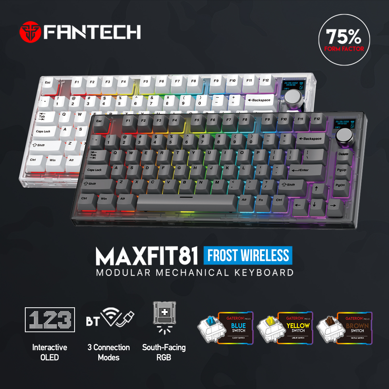 Fantech MAXFIT81 MK910 Wireless Bluetooth 75% Mechanical Keyboard ...