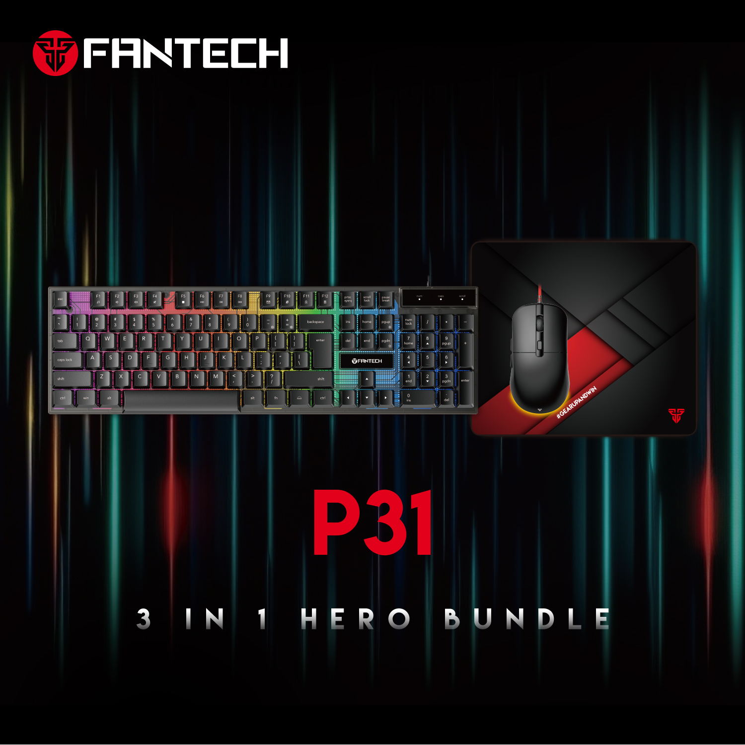FANTECH P31 HERO BUNDLE GAMING SET WIRED KEYBOARD , MOUSE, MOUSEPAD FOR ...