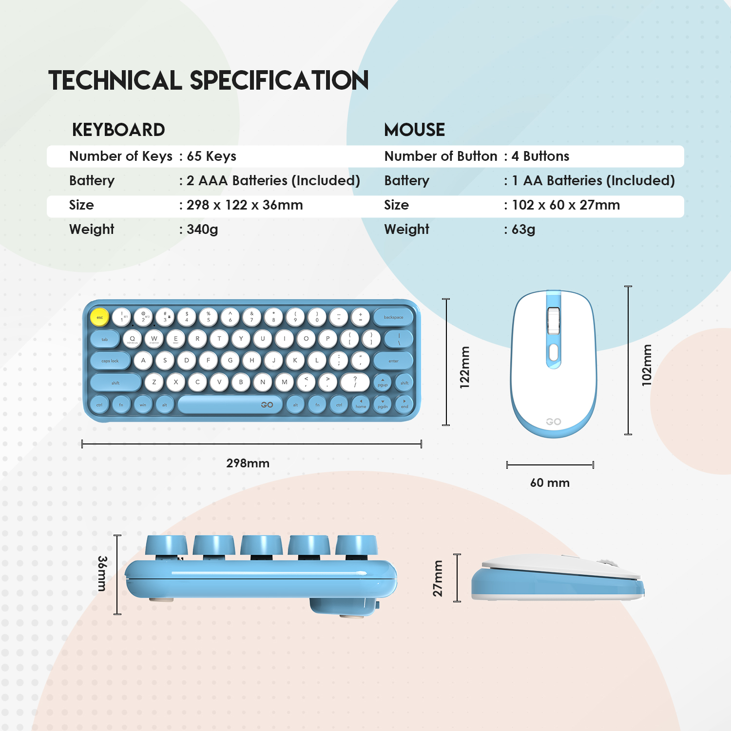 Fantech MOCHI 65Keys WK896 Wireless Keyboard Mouse Combo Set for ...
