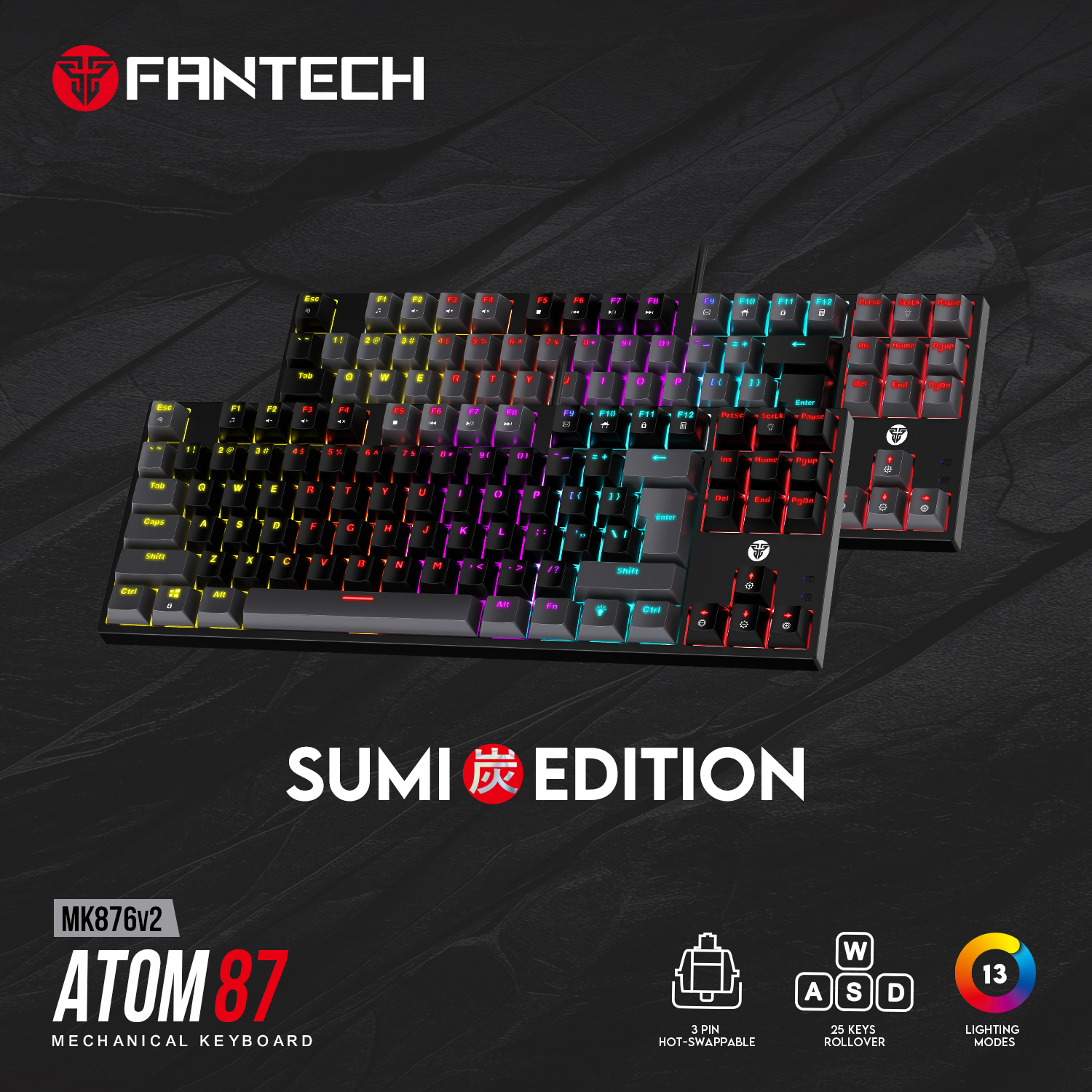 Fantech ATOM TKL MK876v2 Double Injection Keycaps , Full Size Form ...