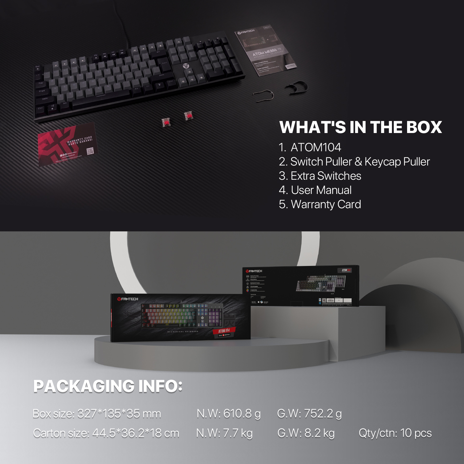Fantech ATOM TKL MK886v2 104Keycaps , Full Size Form Factor Macro RGB ...