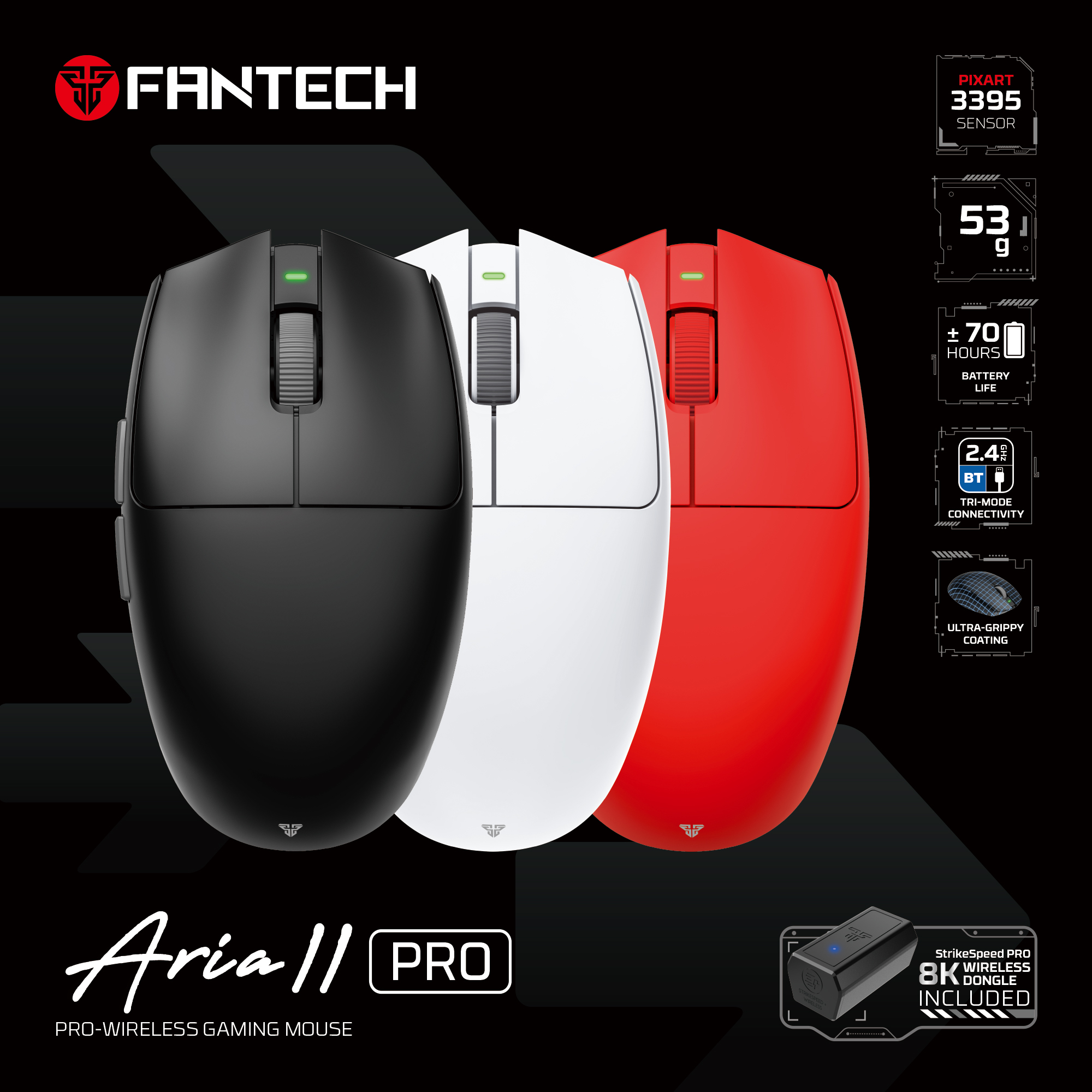 Fantech Aria II XD7V2 Series with Pixart 3395 Sensor, Up to 8K Polling Rate