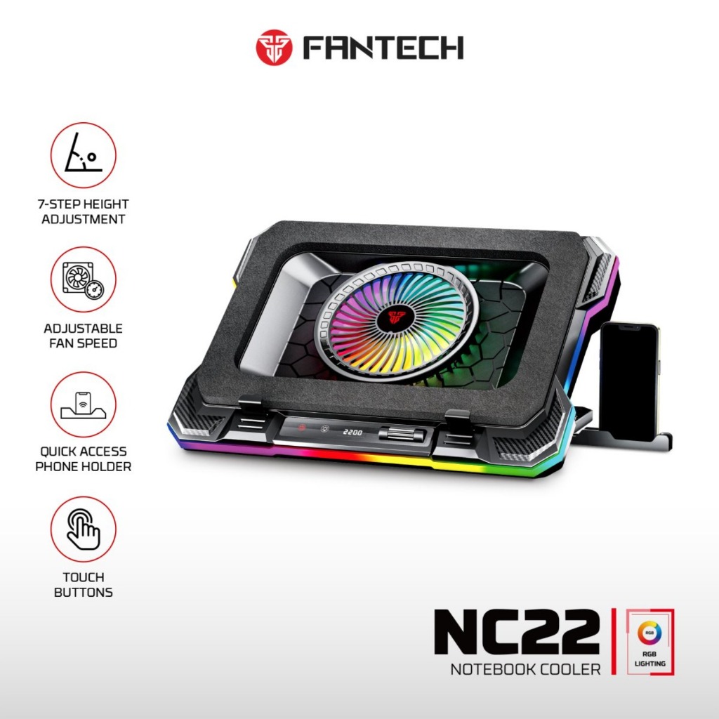 FANTECH NC22-BLACK RGB Gaming Laptop Cooler | Ultra Cooling, Adjustable ...